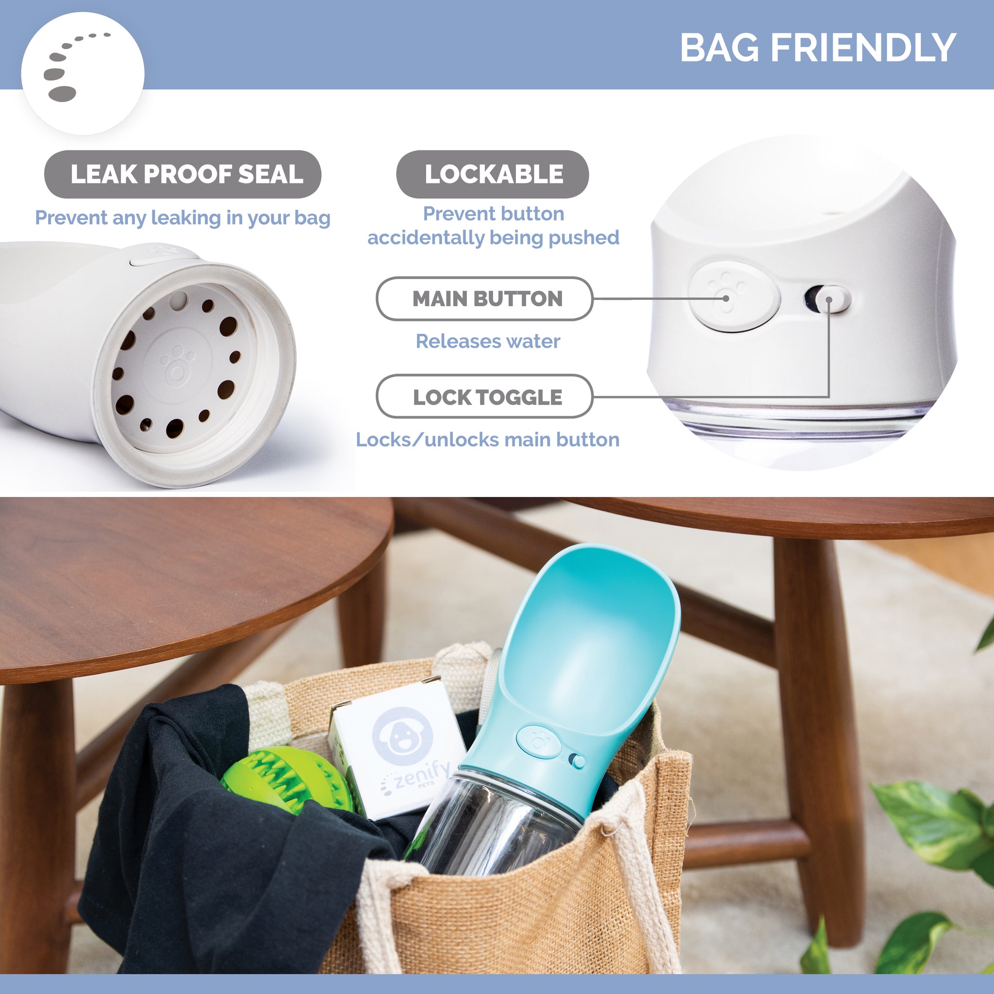 Zenify Pets Dog Water Bottle for Drinking Walking Portable Travel